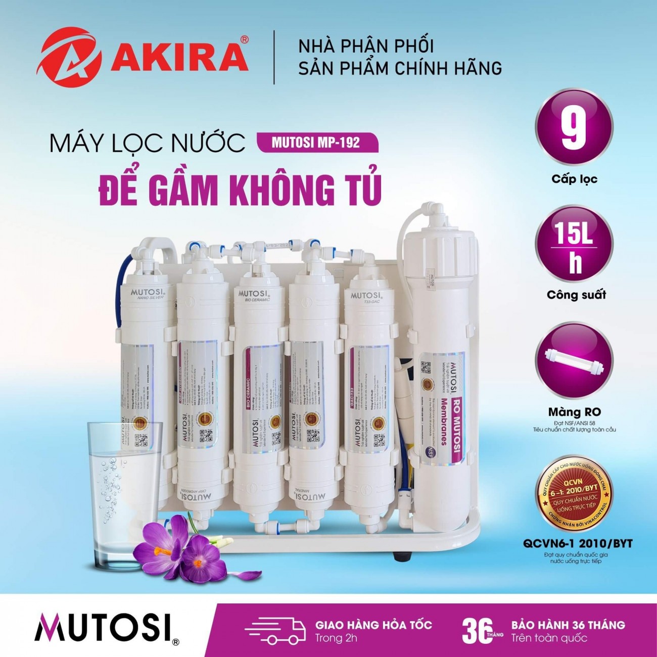 Máy lọc nước để gầm không tủ Mutosi MP-192