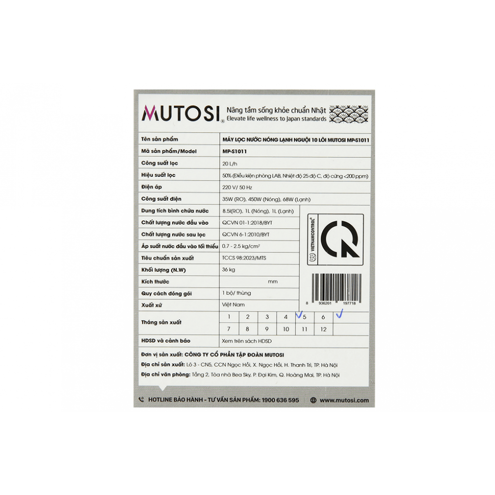 Máy lọc nước Nóng Lạnh Nguội 10 lõi Mutosi MP-S1021 | Điện máy Akira